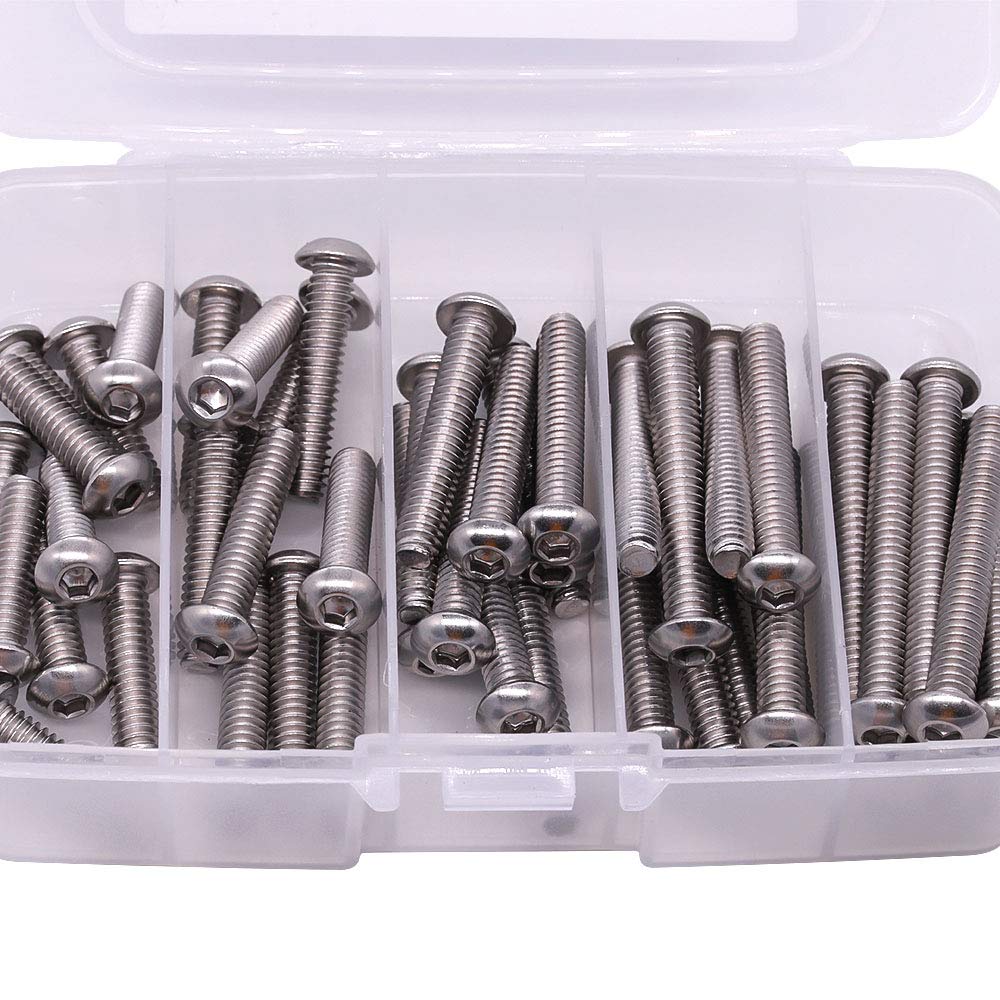 90 PCS Button Head Socket Head Cap Screws Bolts Assortment Kit, 1/4-20 UNC x 1/2",3/4",1",1-1/4", 1-1/2", 18-8 Stainless Steel 304, Allen Hex Drive