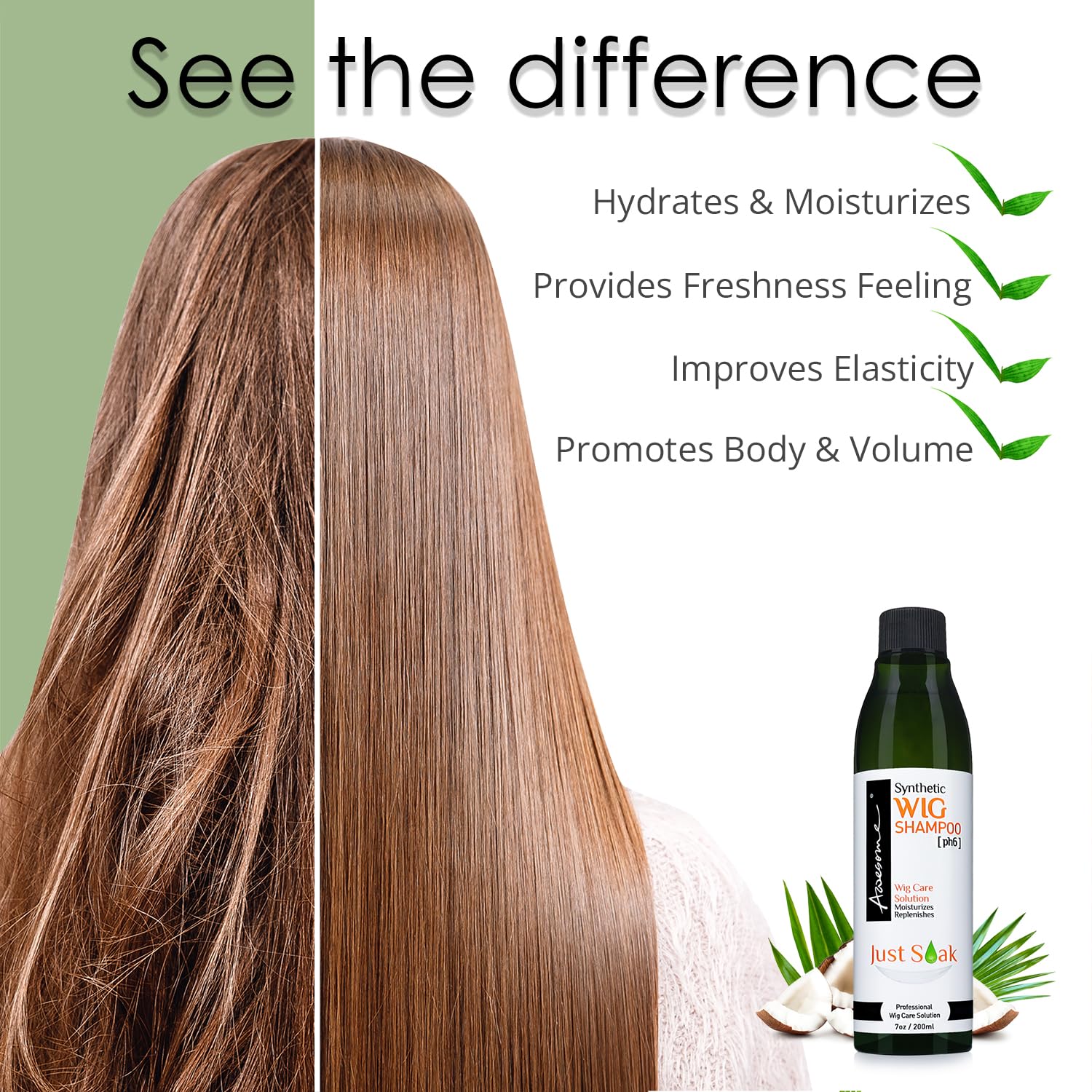 Awesome Synthetic Wig Shampoo, pH6, Detangle and Anti-Frizz, Adds Body & Volume, Hydrates & Moisturizes, Promotes Silkiness & Shine, Easy Combing, Contains Coconut Oil,7 fl oz