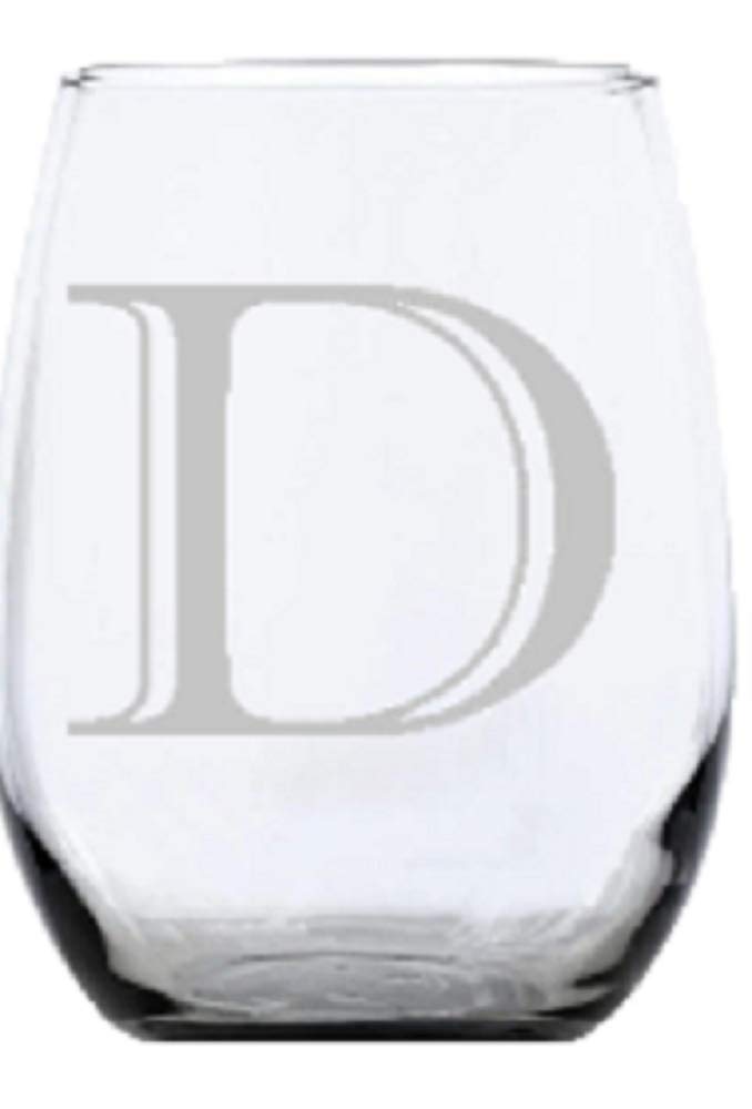 1pc Stemless Wine Glasses, Monogrammed Stemware, Personalized, Etched Glasses, Letter D