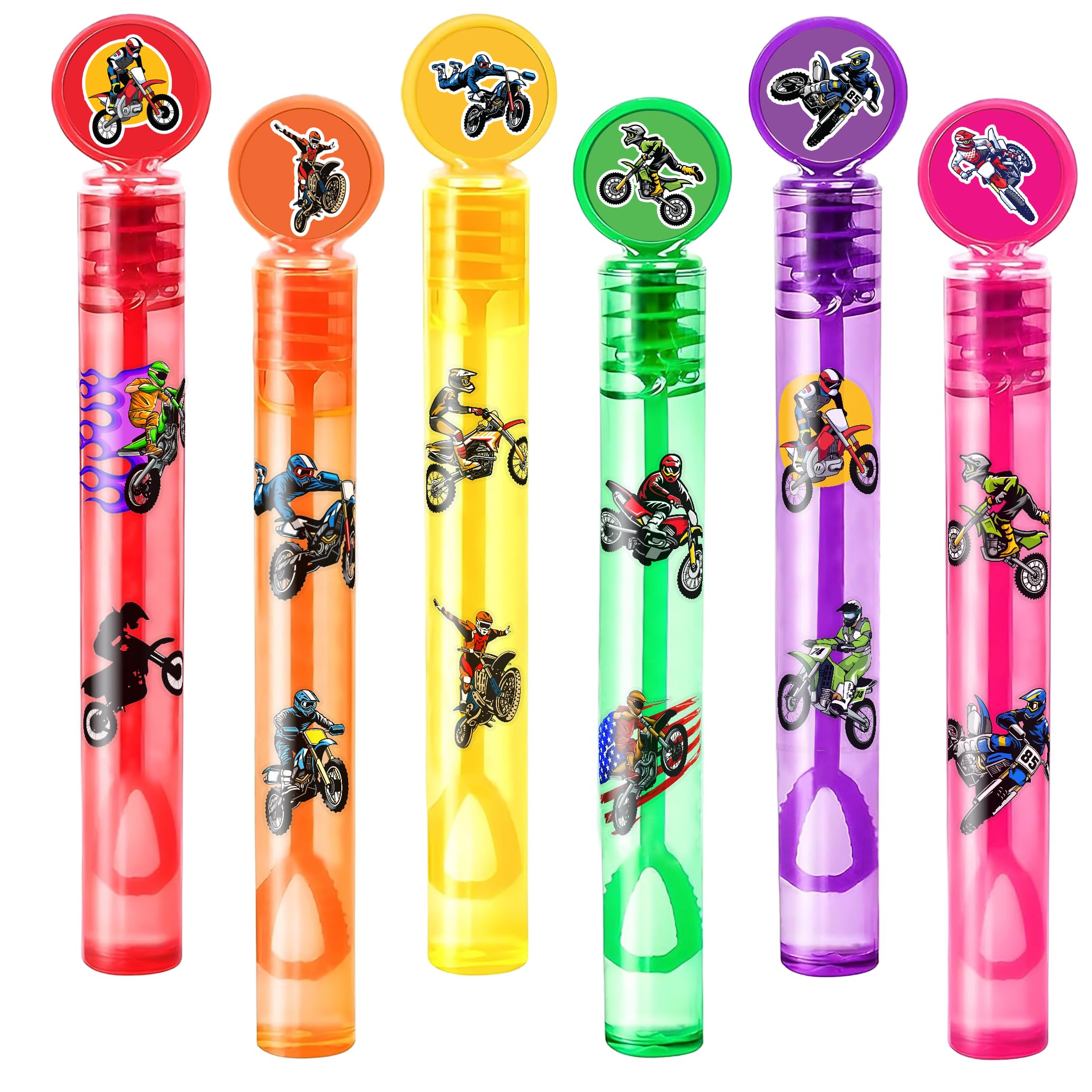 24PCS Dirt Bike DIY Bubble Wands Party Favors 96PCS Stickers for Goodie Bag Fillers Pinata Stuffers, Mini Bubble Bulk Birthday Party Supplies Toys Gifts Class Prizes for Toddlers Boys Girls