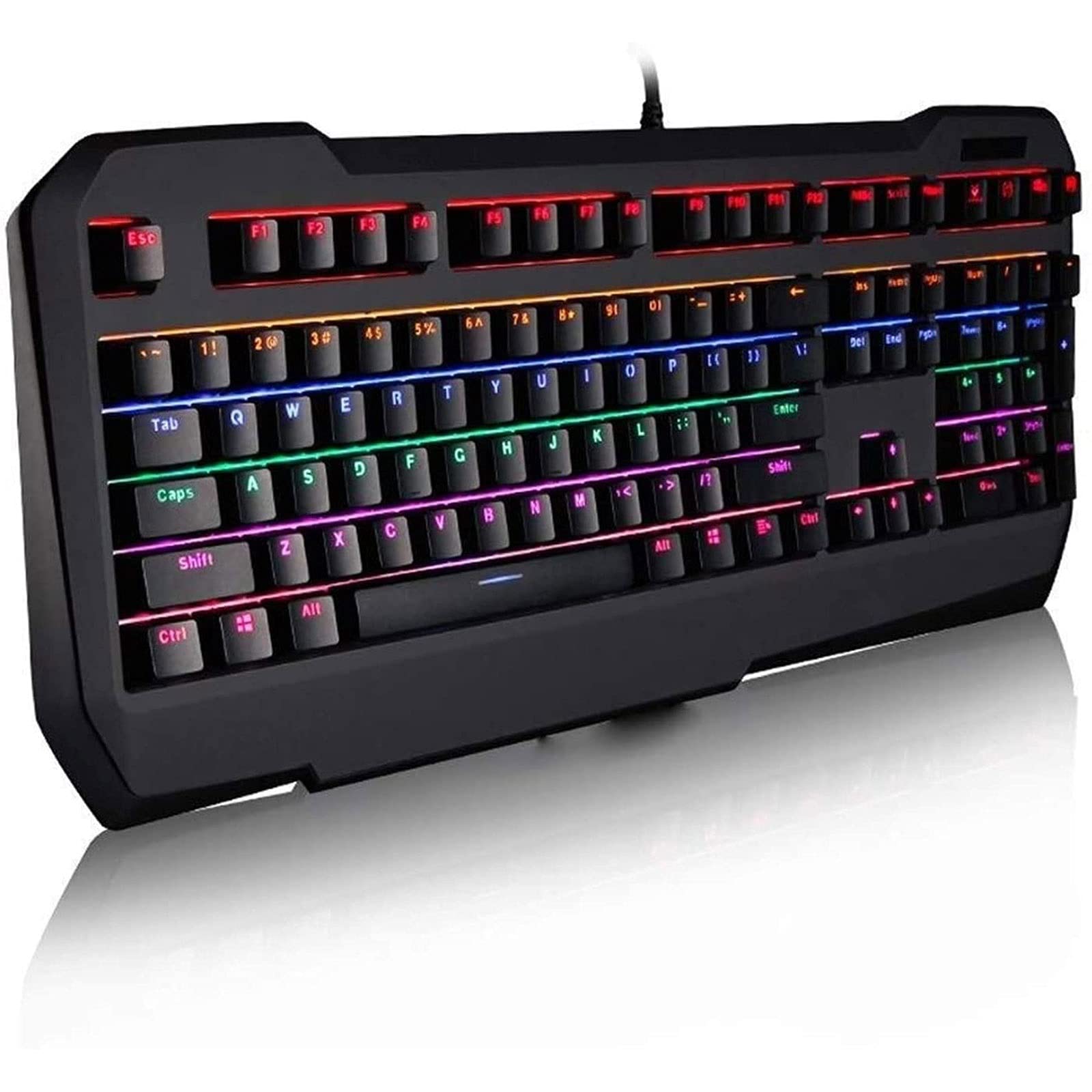 MUMUJJ Mechanical Wired E-Sports Gaming Keyboard, RGB Mixed Backlit, Full-Size Without Conflict for Office Typing and Gaming