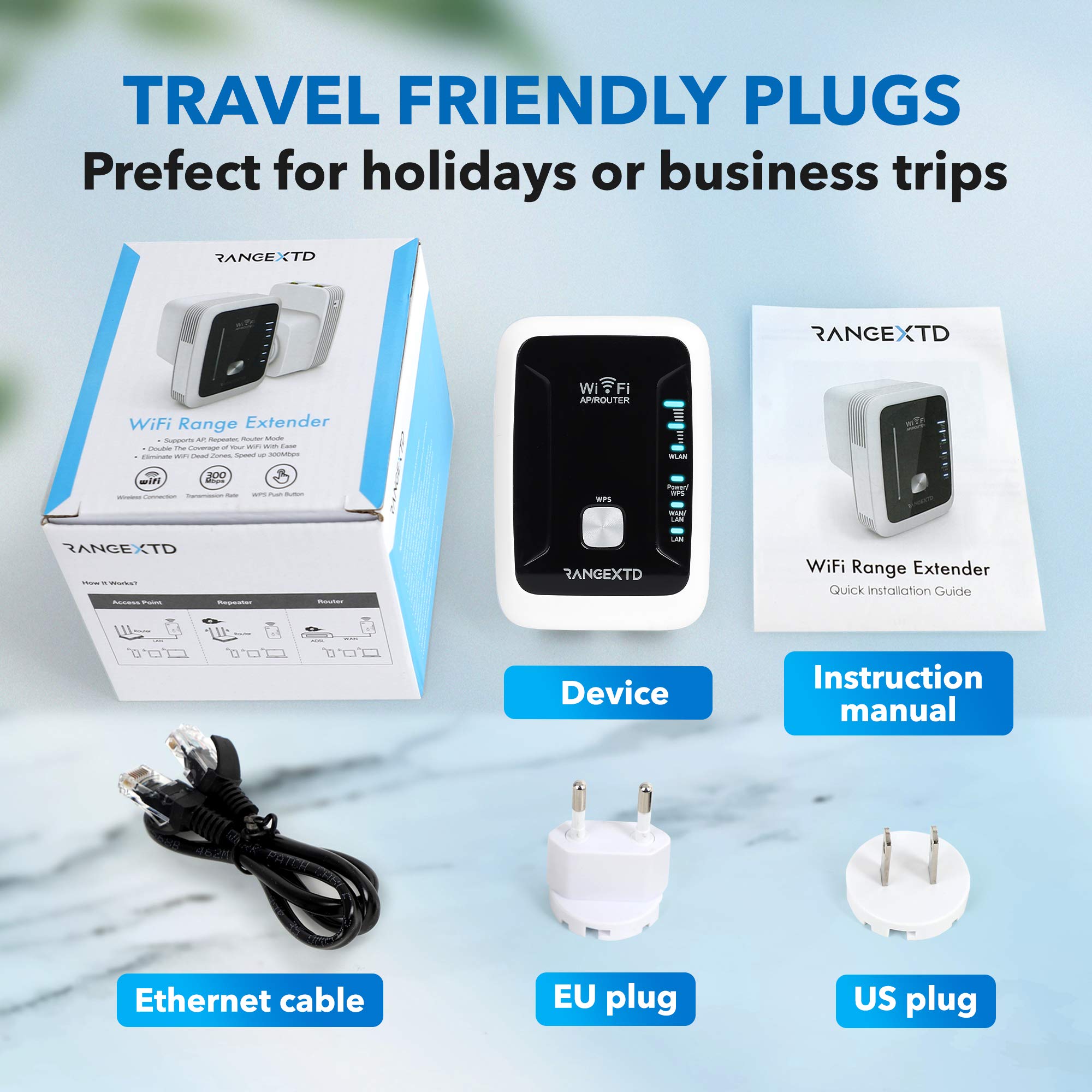 RANGEXTD WiFi Extender with Ethernet Port - WiFi Signal Amplifier Increases Home WiFi Coverage | Single-Band 2.4GHz WiFi Range Booster Fixes Dead Spots | Up to 300Mbps Speed, 10 Devices