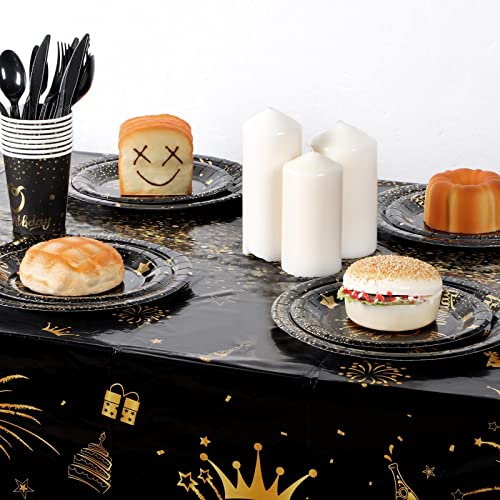 3 Pack 30th Happy Birthday Tablecloth Disposable Plastic 30th Birthday Table Cover Rectangular Black and Gold Table Cloths for Parties Decoration Supply for Men Women Birthday, 54 x 108 Inch(30th)