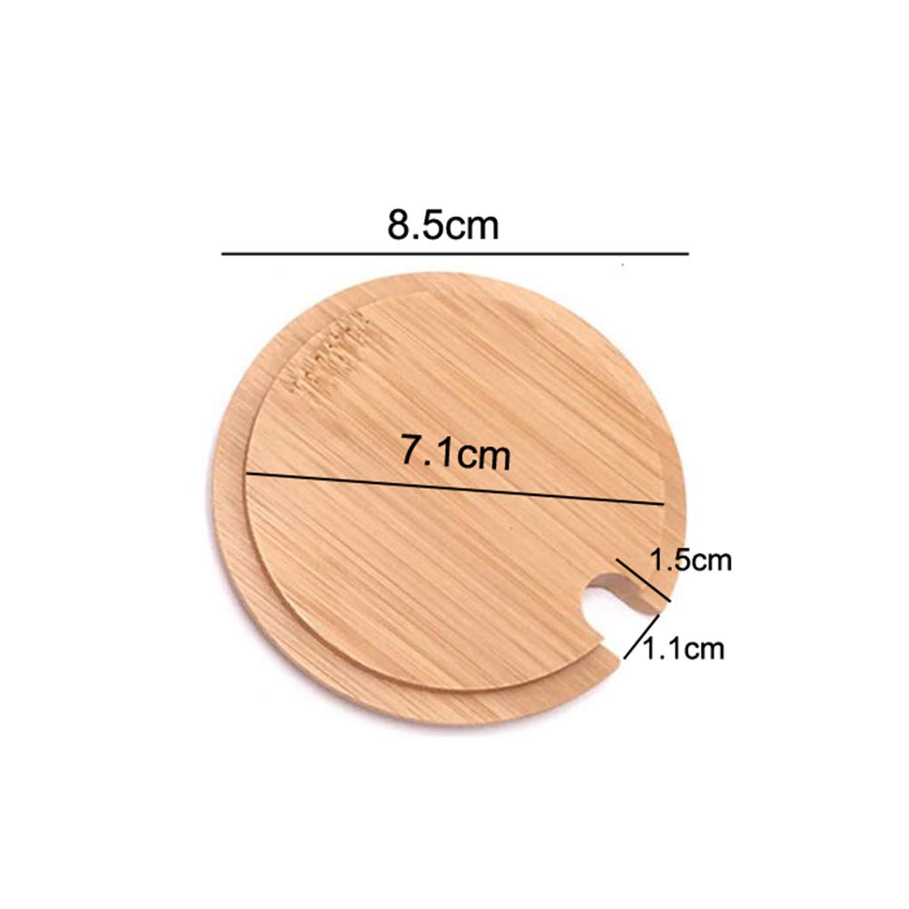 4Pcs Natural Bamboo Mug Lids with Spoon Hole Regular Mouth Mug Cover Heat Resistant Decorative Bamboo Lids Compatible Cup Lid for Drink Cup Coffee Mug Jar (Outer Diameter 3.35inch)