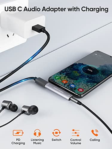CableCreation USB C to 3.5mm Headphone and Charger Adapter, 2 in 1 Type-C to Hi-Res 3.5mm Audio with PD Fast Charge