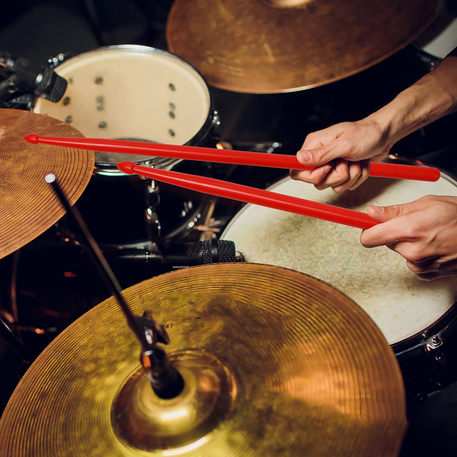 2 Pairs 5A Nylon Drumsticks for Adults Kids Light Durable Plastic Drum Sticks Set with Non-Slip Handles Professional Musical Instrument Percussion Accessories (Red & Yellow)
