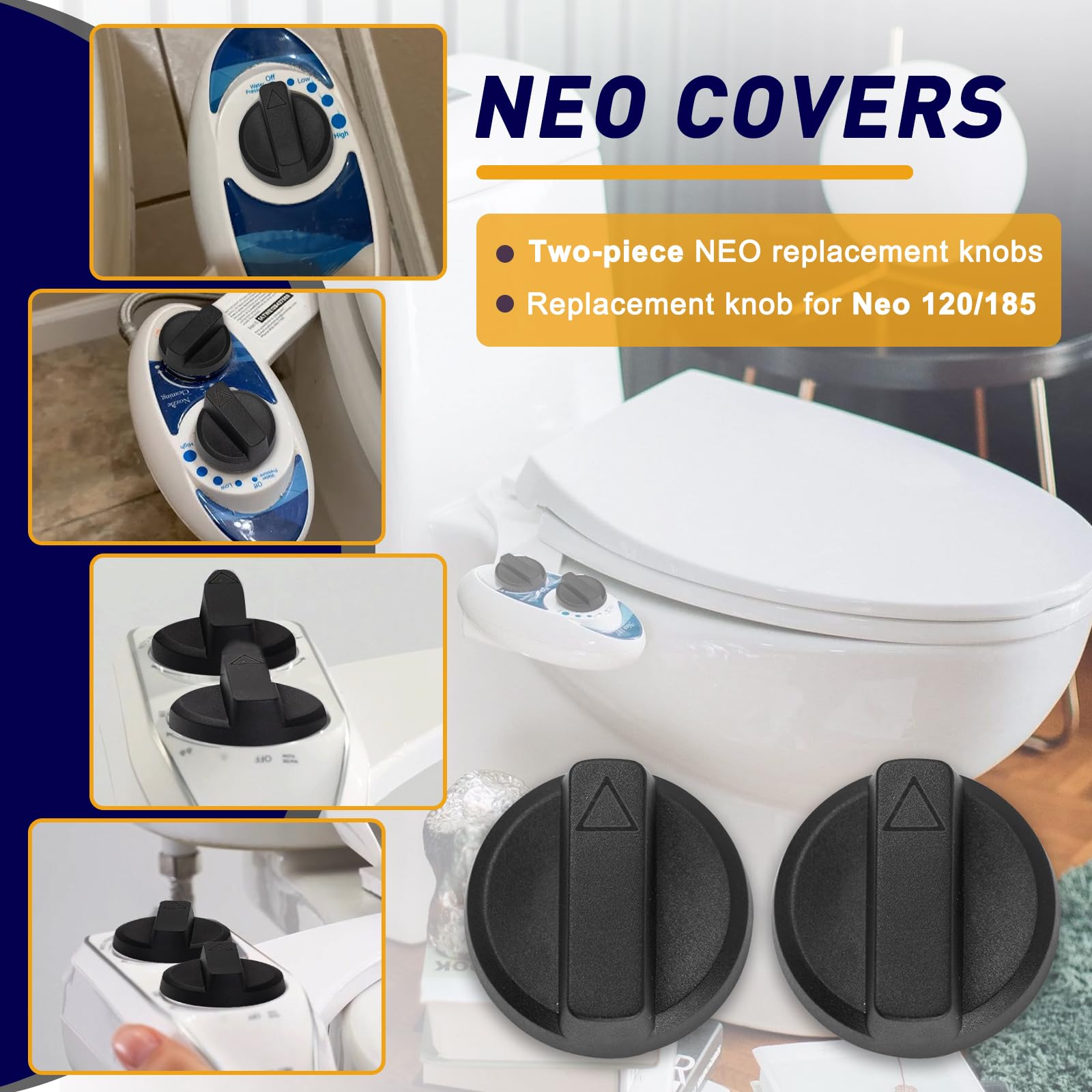 2-Pack Replacement Knob for Luxe Bidet Neo 120 & Neo 185, Knob Accessories for Luxe Bidet Neo 120 & Neo 185(Black)