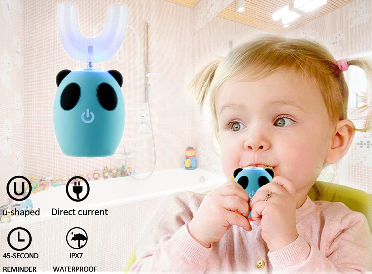 Newbee Children Electric Toothbrush for Kids Smart 360 Degrees U Silicon USB Automatic Ultrasonic Teeth Tooth Brush Cartoon Pattern 2-7 Years