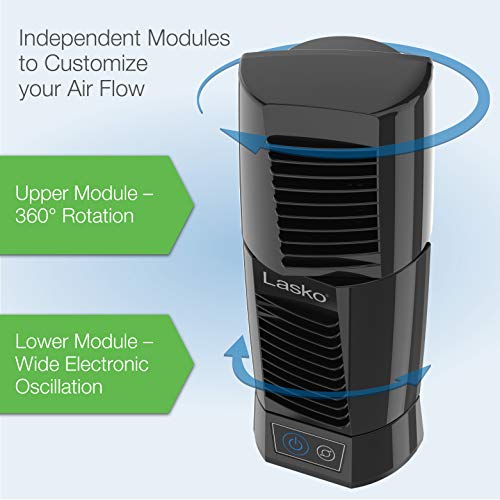 JAROFUREL Lasko T13310 Personal Oscillating Table Tower Fan β Small, Quiet, Portable, Electric Plug-In, Mini Desktop Fans for Staying Cool at Home and Office, Day and Night,Black