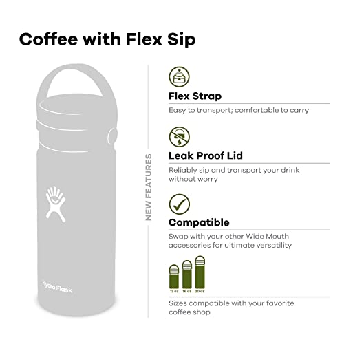 Hydro Flask Wide Mouth Flex Sip Lid Bottle - Stainless Steel Reusable Water Bottle - Vacuum Insulated, Dishwasher Safe, BPA-Free, Non-Toxic