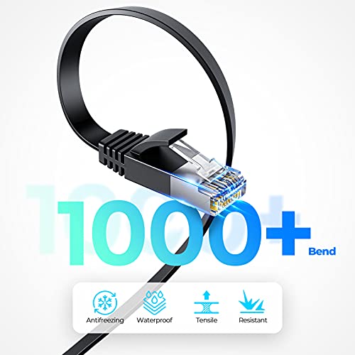 Tiktun Cat 6 Ethernet Cable 6ft, High Speed Ethernet Cord, Slim LAN Cable with RJ45, Weatherproof Flat Internet Network Patch Cord, Black