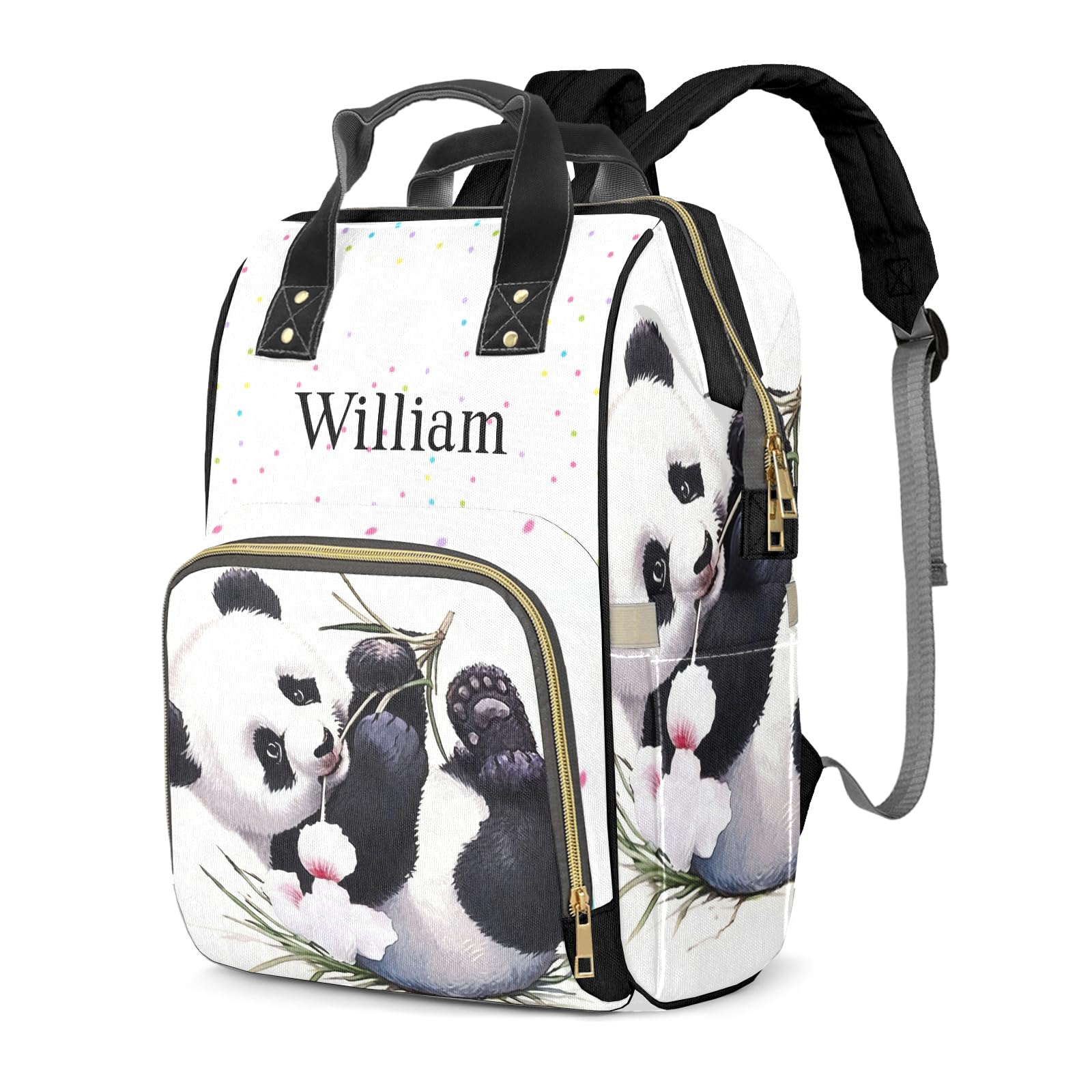 Personalized Panda Diaper Bag Backpack with Name Custom Mommy Nursing Baby Bags Nappy Bag Travel Daypack for Woman Gifts