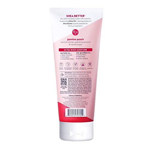 eos Shea Better Body Cream - Jasmine Peach | Natural Body Lotion and Skin Care | 24 Hour Hydration with Shea Butter & Oil | 8 oz