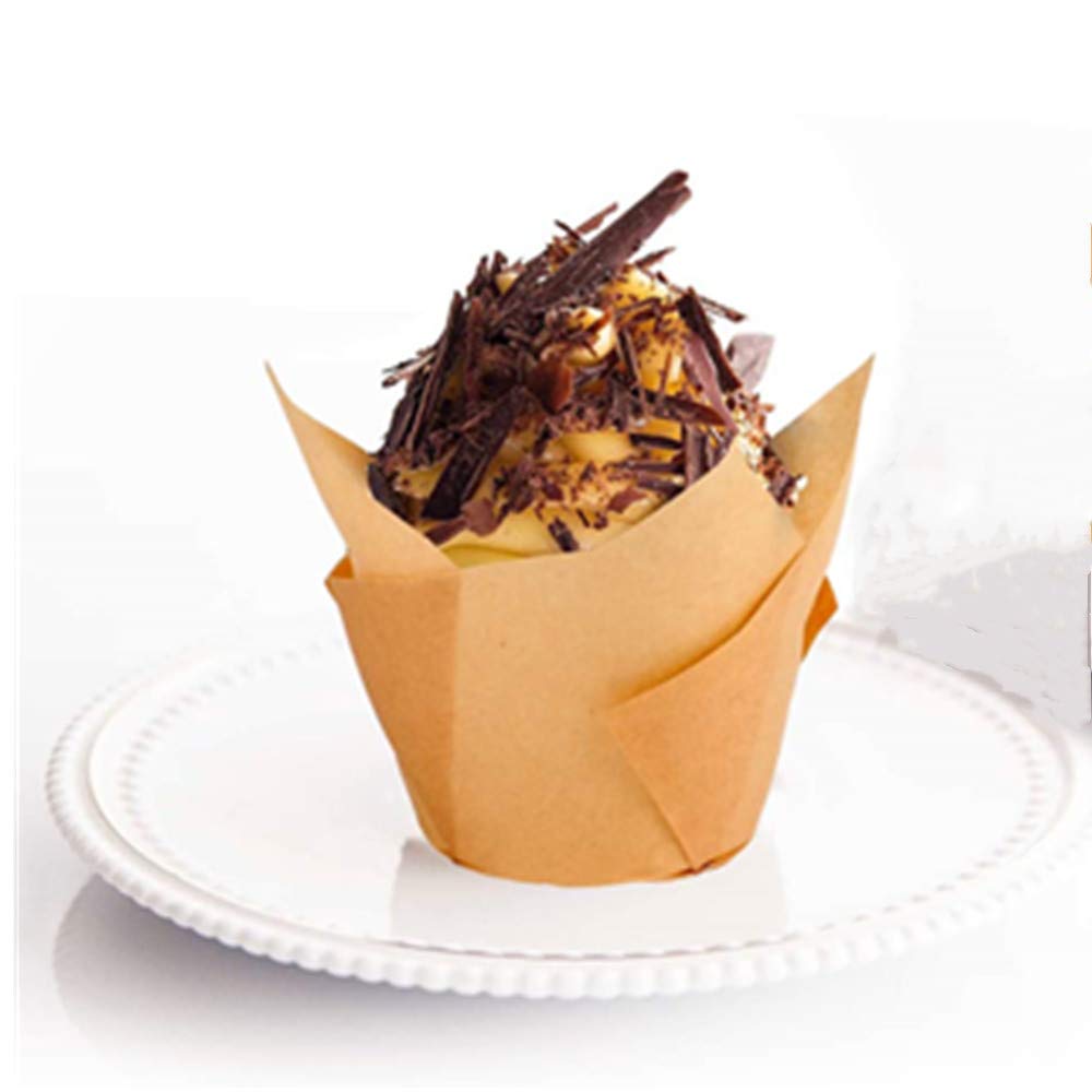 200pcs Tulip Cupcake Liners Natural Baking Cups Muffin Paper Liner Grease-Proof Wrappers for Wedding, Cases Wrappers for Wedding Birthday Partyr, Standard Size (Natural)