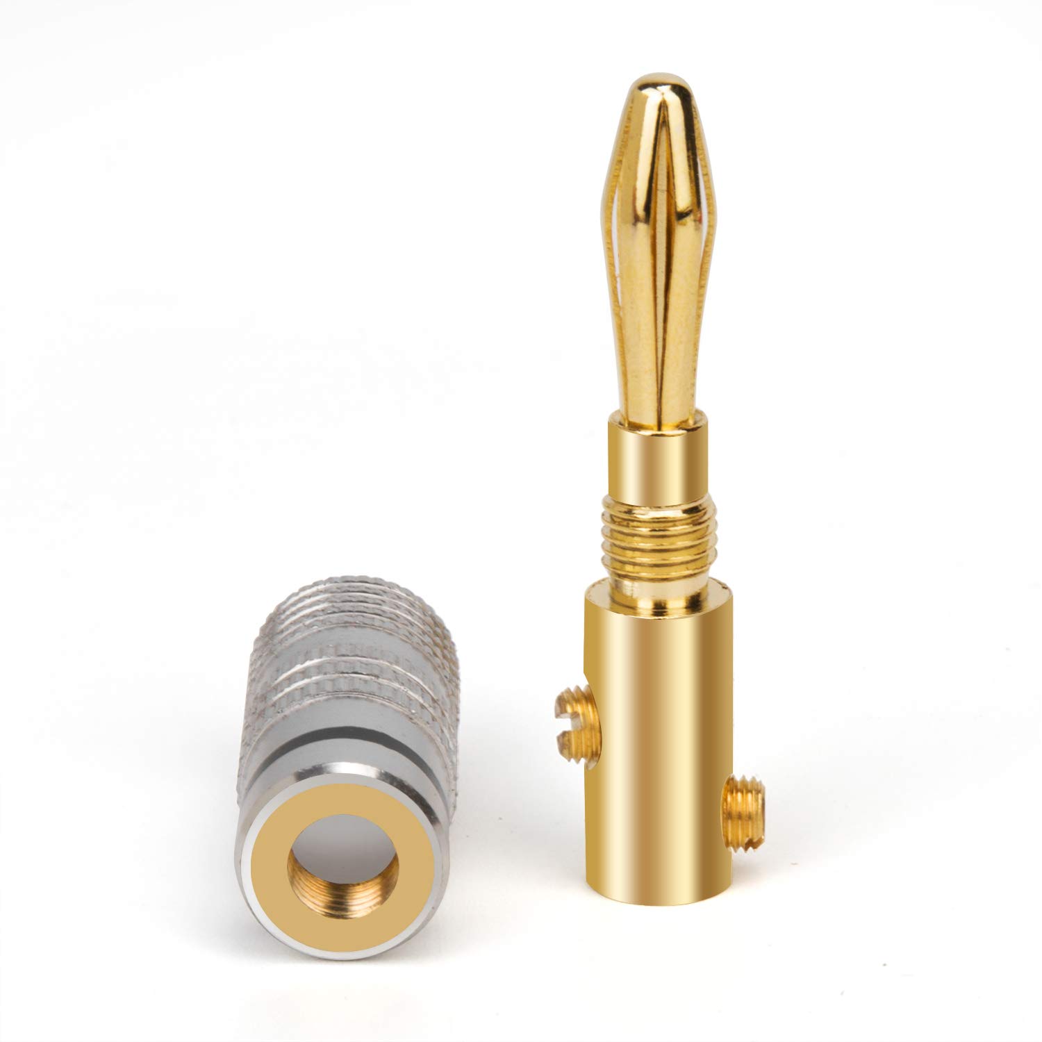 Banana Plugs 6 Pairs / 12 Pcs, Dual Screw 24K Gold Plated Speaker Plugs Audio Jack Connectors, Surround Sound Speaker Wire Banana Connectors (Silver)