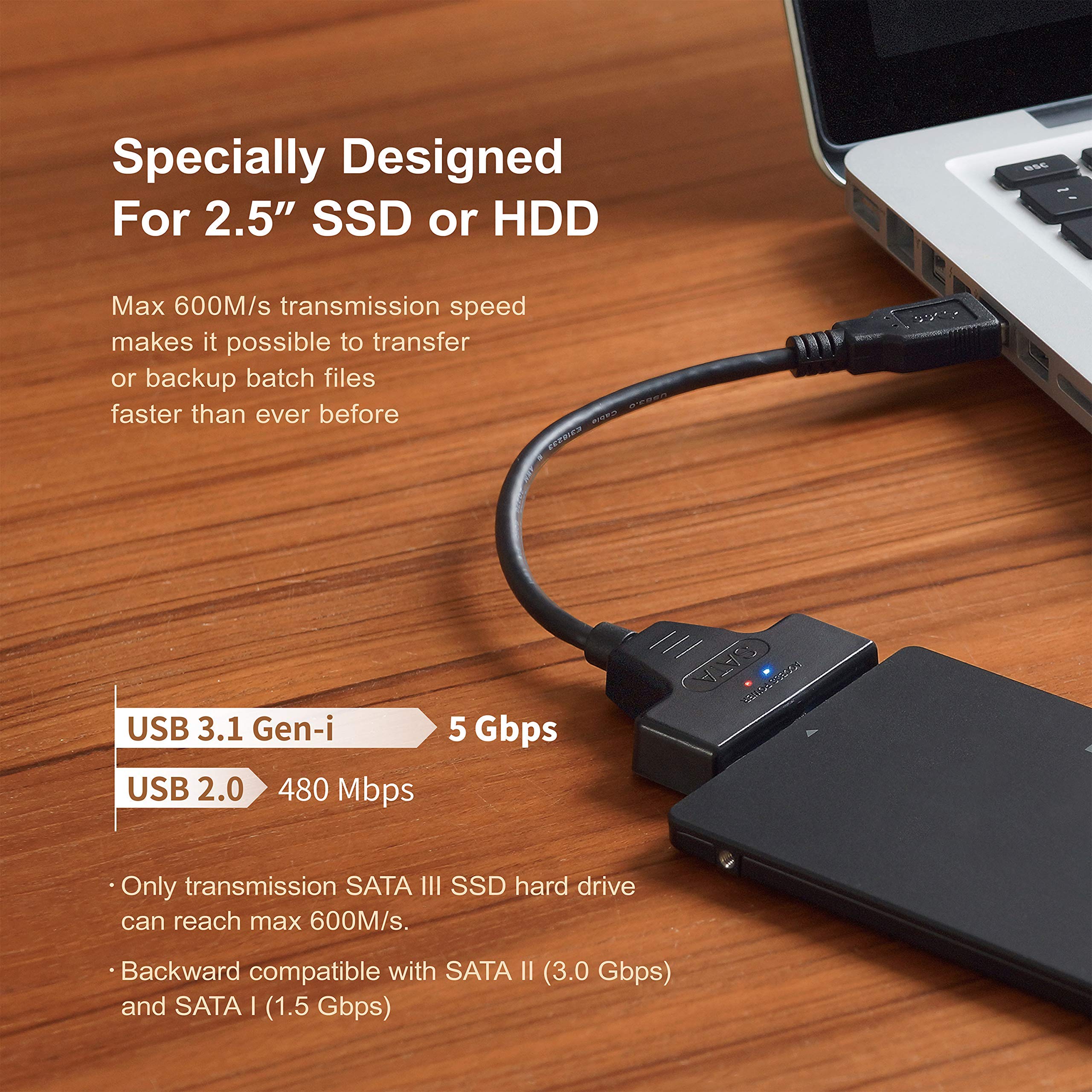 Mediasonic SATA to USB Cable – USB 3.0 / USB 3.1 Gen 1 to 2.5” SATA SSD/Hard Drive Adapter Cable (Optimized for SSD, Support UASP and SATA 3 6.0Gbps Transfer Rate) (HND5-SU3)