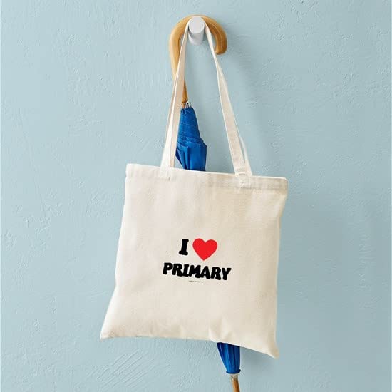 CafePress I Love Primary LDS Clothing LDS T Shirts Tote Natural Canvas Tote Bag, Reusable Shopping Bag