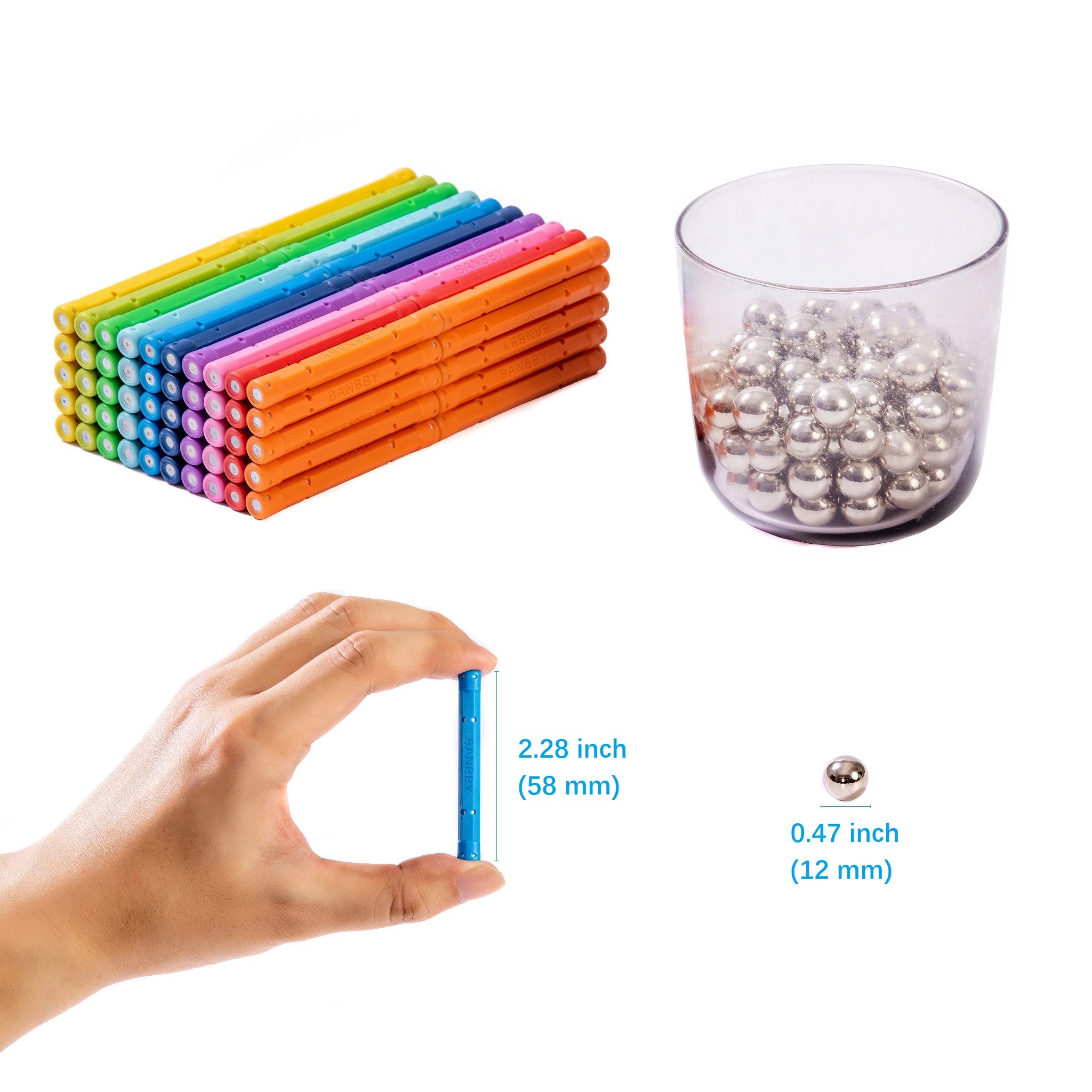 BANBBY 145pcs Magnetic Toys Upgraded 2.28 inches Building Sticks Set for Kids Magnet Games (10 Colors)