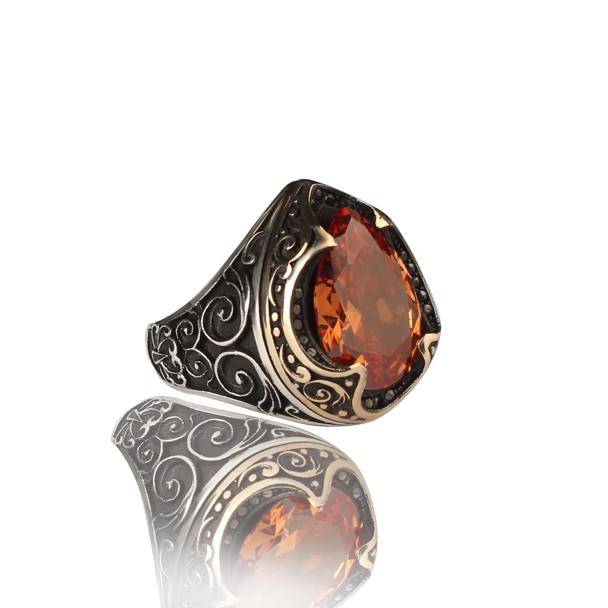 925 Sterling Silver Citrine Stone Men Silver Ring, Citrine Stone Men's Ring, Handmade Engraved Men's Silver Ring, Turkish Silver Ring gifts for men handmade rings valentines day gifts for him