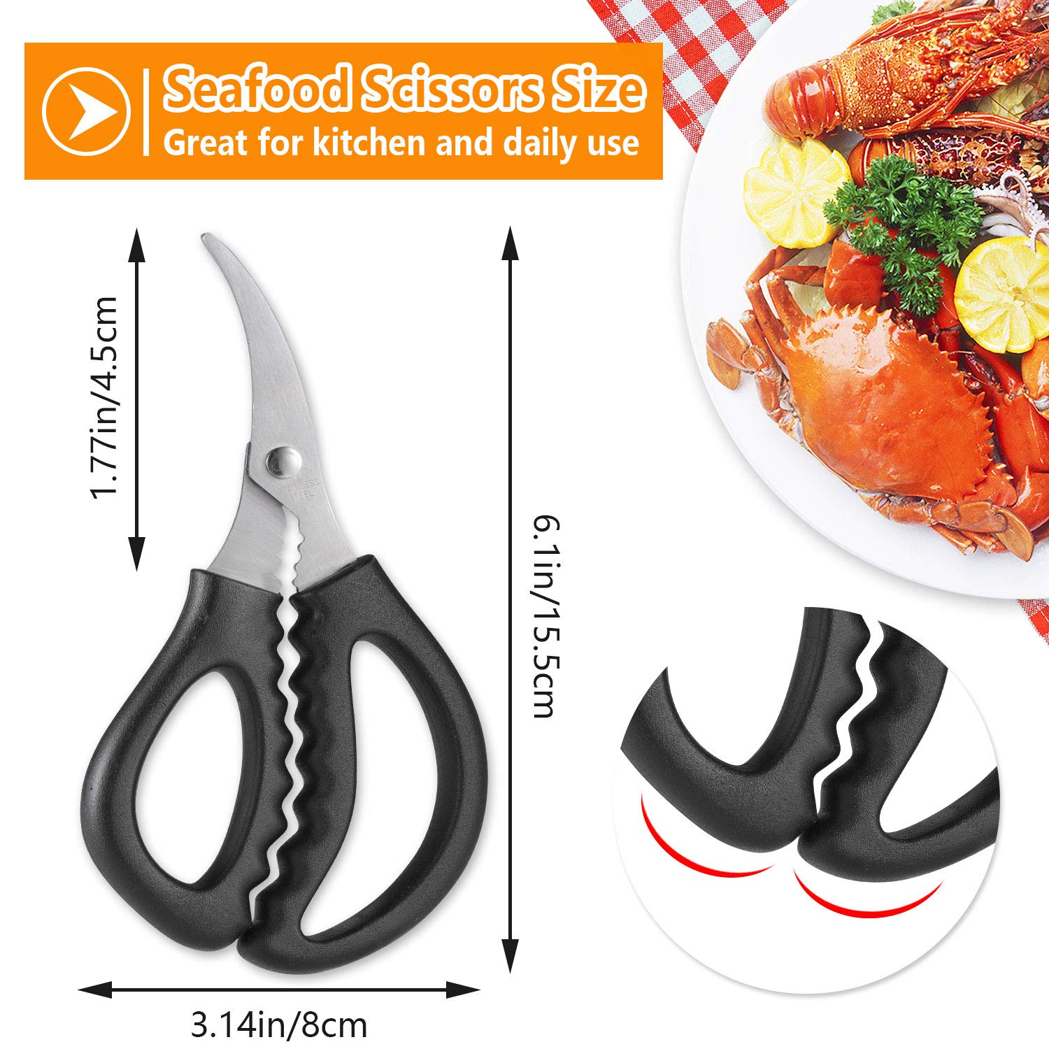 4PCS Seafood Scissors Crab Scissors Stainless Steel Seafood Fish Crab Shrimp Lobster Scissors for Kitchen, Multifunctional Crab Leg Crackers and Tools Black