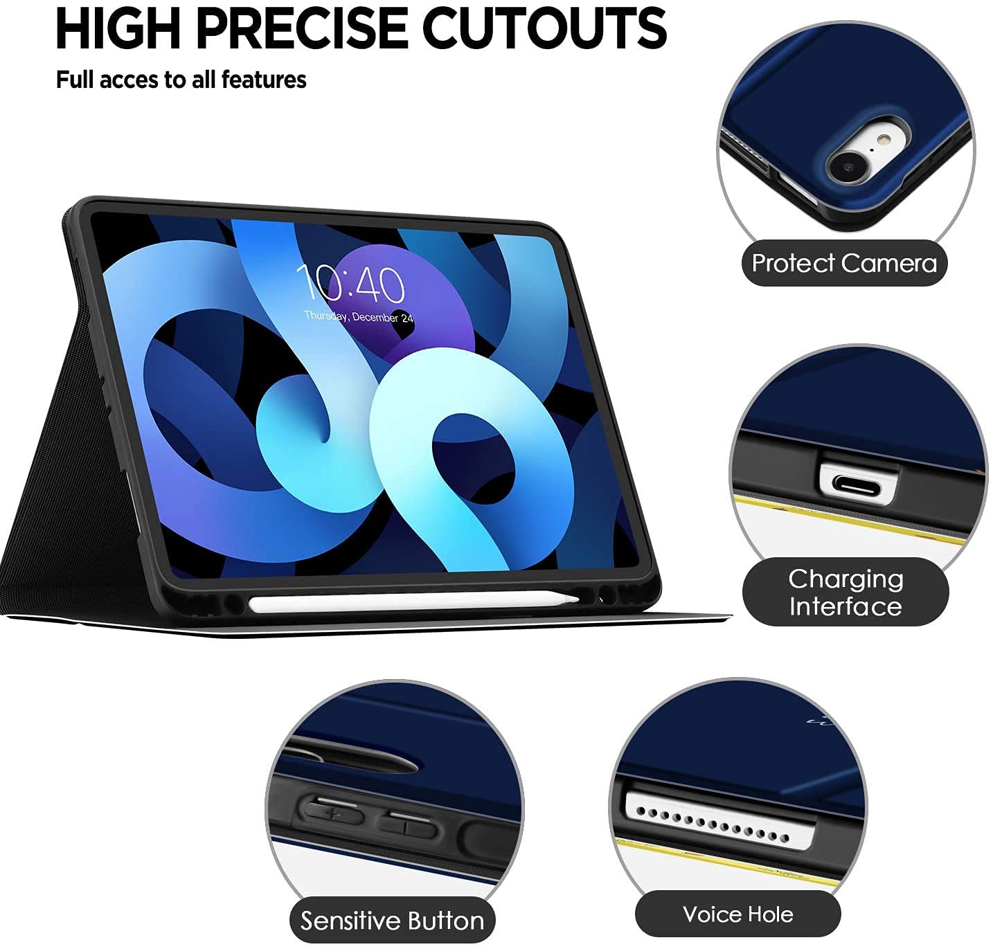 Case for iPad Air 5th / 4th Generation 10.9 Inch (2022/2020), Premium PU Leather Folding Stand Shell Soft TPU Back Cover with Pencil Holder Auto Wake/Sleep, Magic Map Vintage