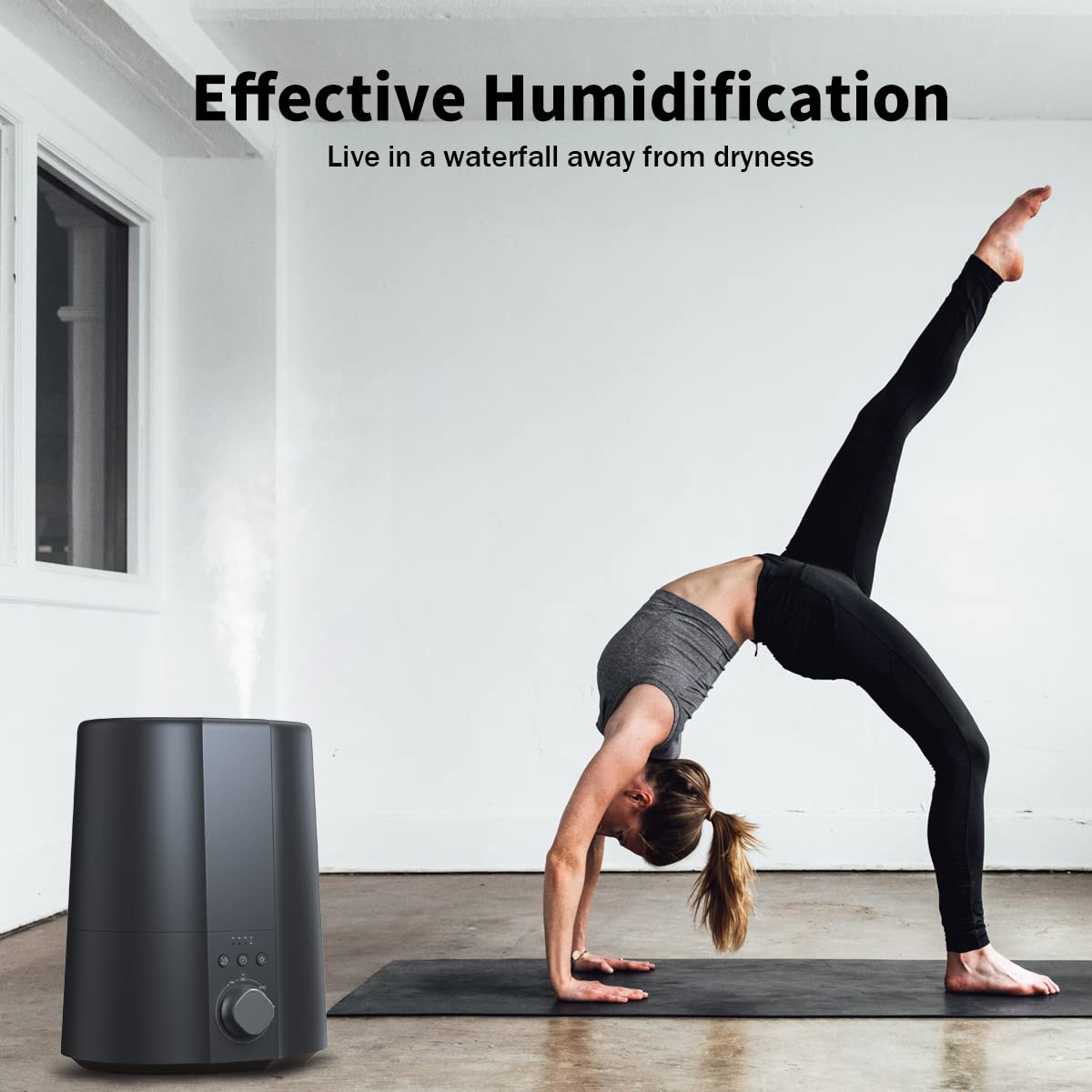 Air Humidifiers for Home, 2.5L Small Cool Mist Humidifiers for 30H Humidifying, Mini Quiet Ultrasonic Air Humidifiers for Baby, Plants, Bed Room, Night Light, Easy to Clean, 4 Timing, Auto Shut-Off Humidifiers (Black)