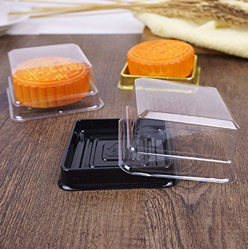 50 Pack black bottom Clear cover plastic mini cake box - muffin box - moon cake box - mung bean cake snow Mei Niang box(bottom 2 1/2 Inch X high 1-1/2 Inch)