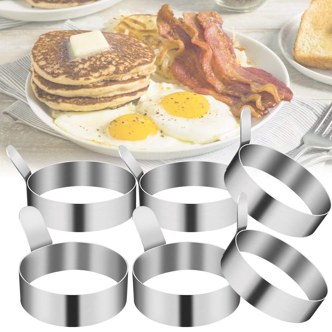 4/6 Pack Egg Ring, 3 Inch Egg Mold Ring Non Stick Stainless Steel Egg Mold Egg Rings for Frying Eggs Pancake Sandwich Cooking Beefsteak Griddle Kitchen Gadgets for Breakfast