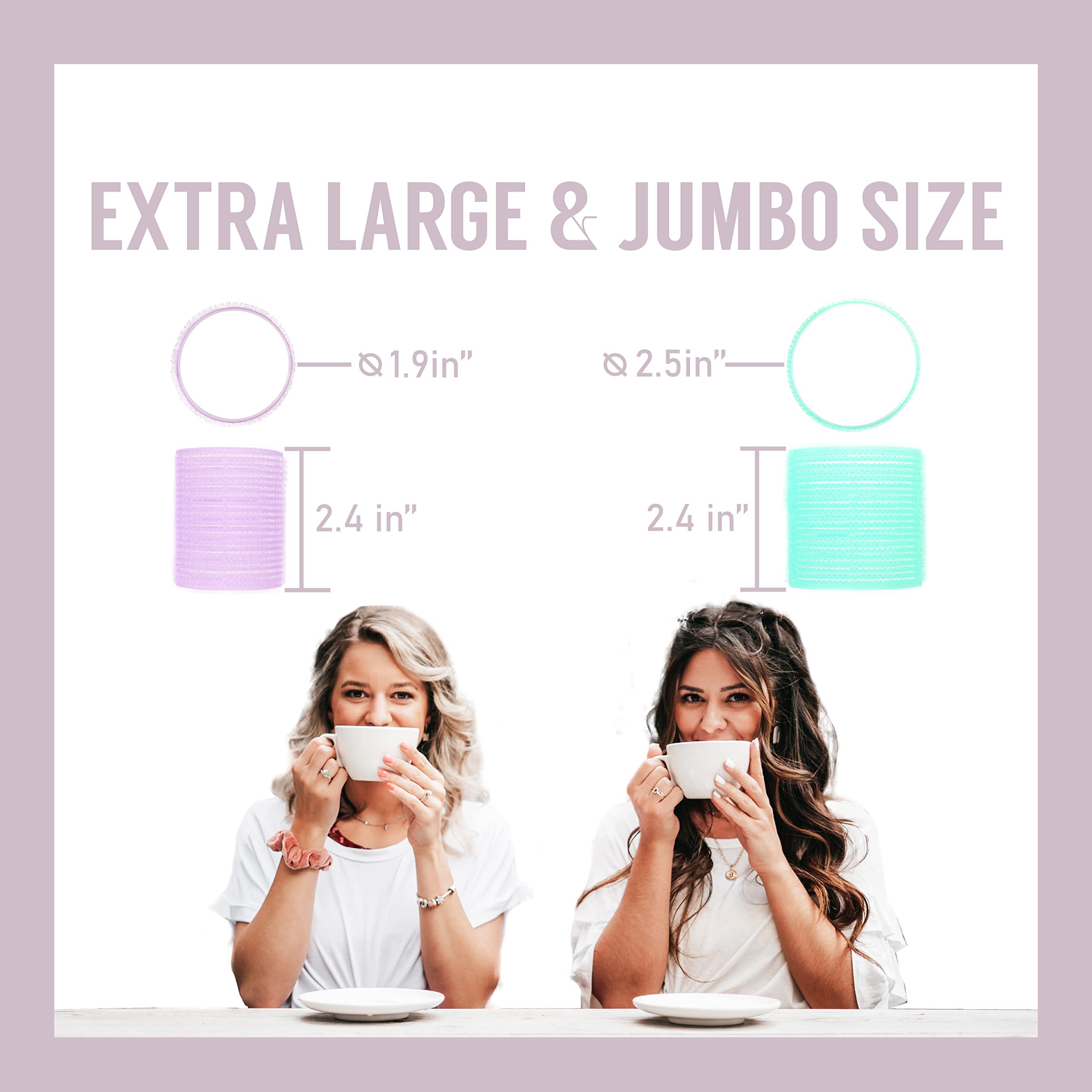 myHomeBody Self Grip Extra Large and Jumbo Hair Rollers with Clips | Hair Rollers for Long Hair | 36 pcs Set - 24 Rollers & 12 Duckbill Clips – Violet & Mint