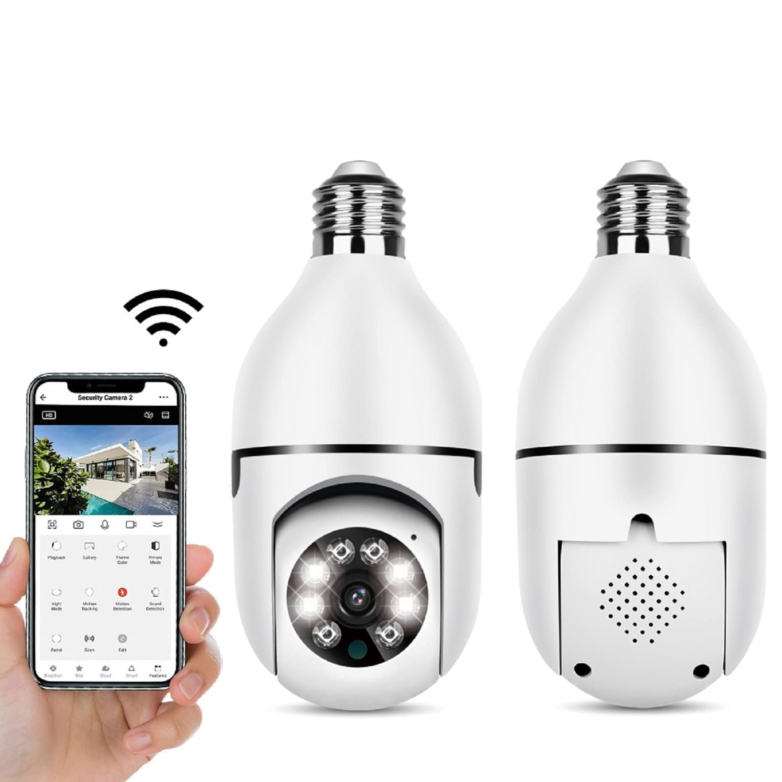 2.4G WiFi Light Socket Security Cameras Wireless Outdoor,Light Bulb Security Camera,security camera light bulb outdoor,Motion Tracking, Color Night Vision, Full Hd 1080p Wireless Security Camera 2PCS