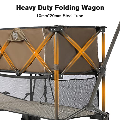 TIMBER RIDGE Folding Double Decker Wagon, Heavy Duty Collapsible Wagon Cart with 54" Lower Decker, All-Terrain Big Wheels for Camping, Sports, Shopping, Garden and Beach, Support Up to 225lbs, Brown