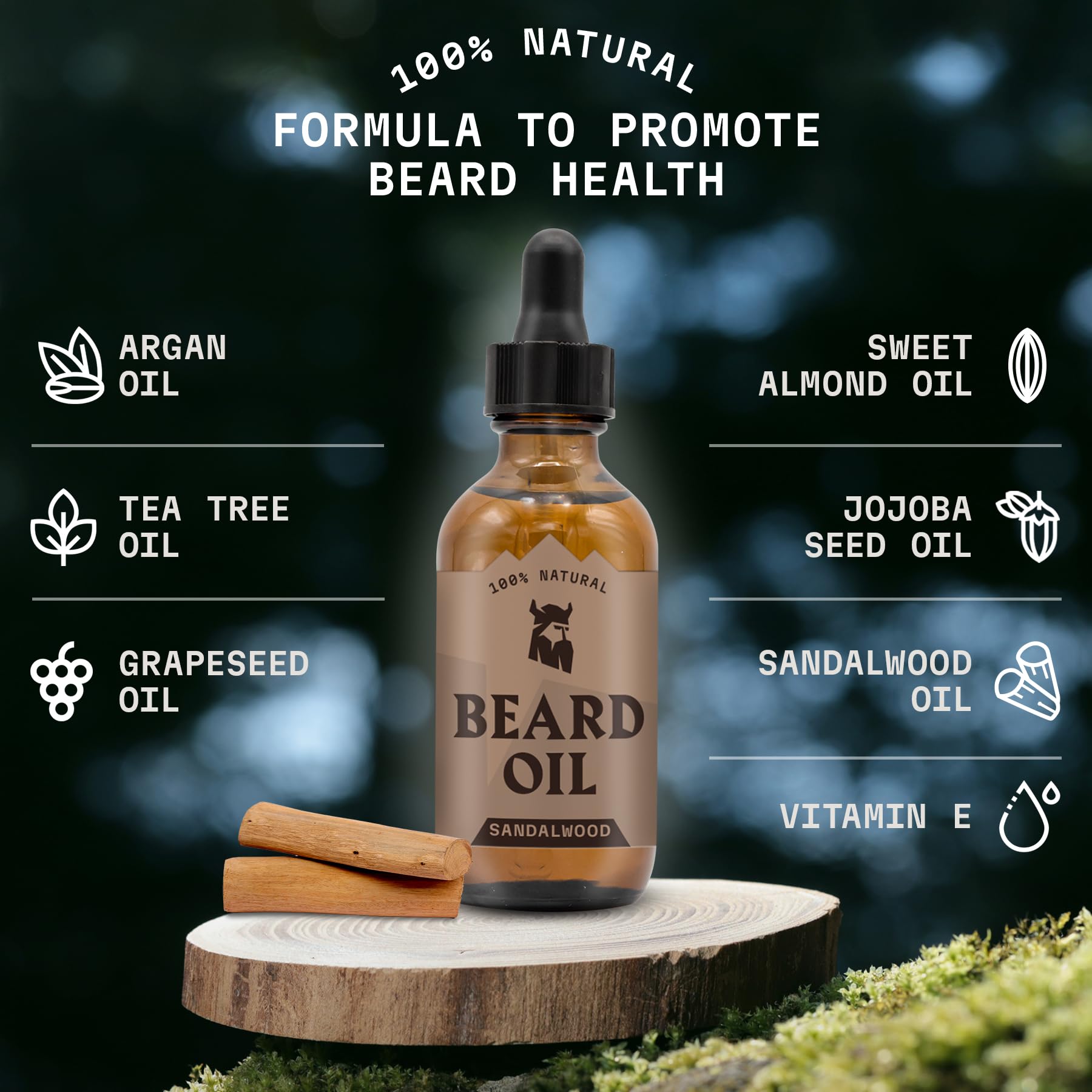 Striking Viking Scented Beard Oil Conditioner for Men - Natural Organic Formula with Tea Tree, Argan and Jojoba Oils - Softens, Smooths, and Strengthens Beard Growth (2 Fl Oz (Pack of 1), Sandalwood)