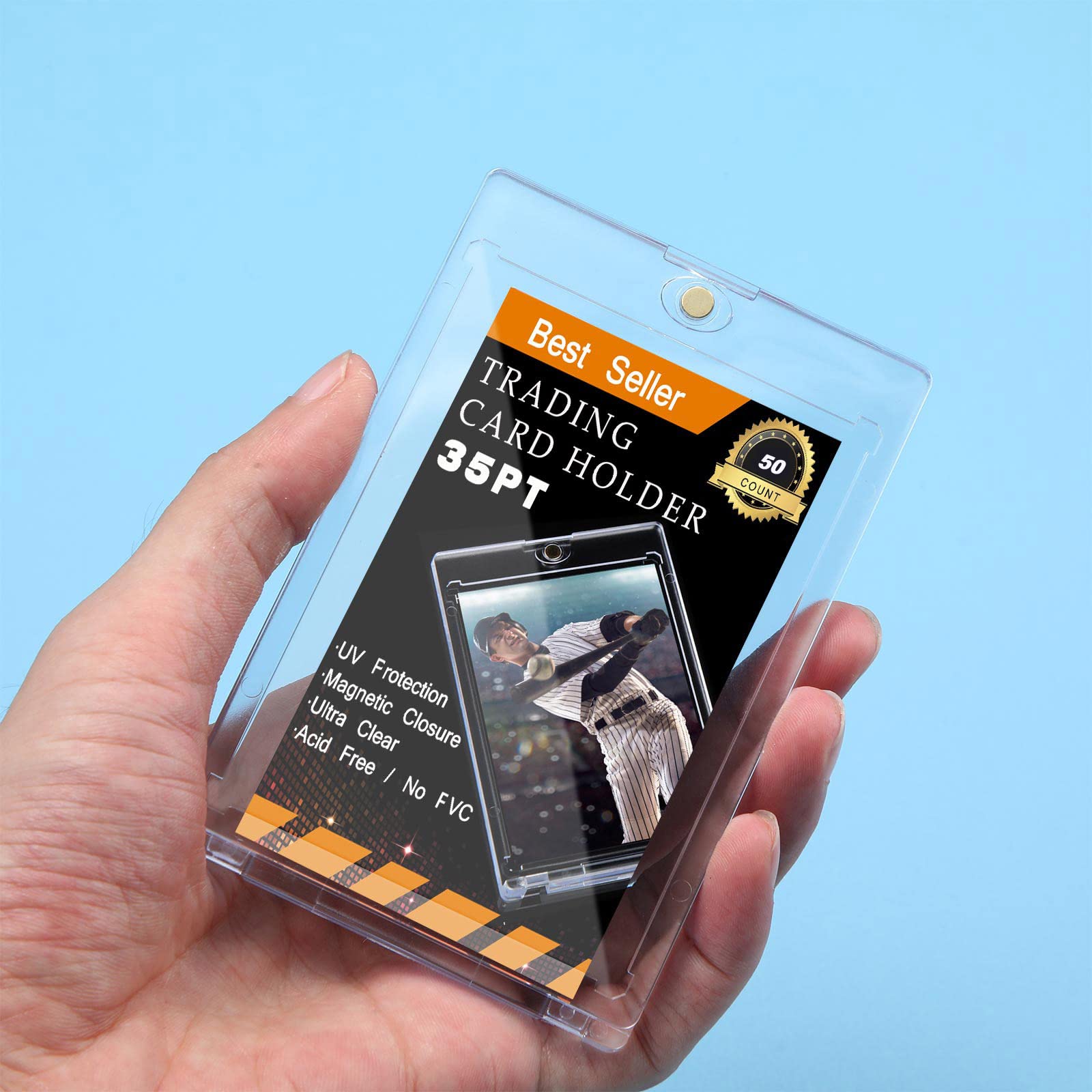 50 Pieces Magnetic Card Holders for Trading Cards, 35 Pt Hard Case Protector Fit for Standard Size Baseball Football Sports Game Storage and Display