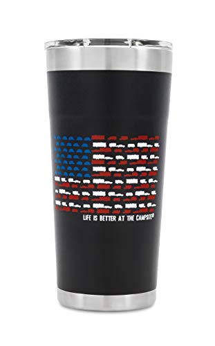 Camco Life is Better at The Campsite Stainless Steel 20 oz. Tumbler with Double Wall Insulation | Great for Hot and Cold Drinks | Charcoal with US Flag Print (53065)