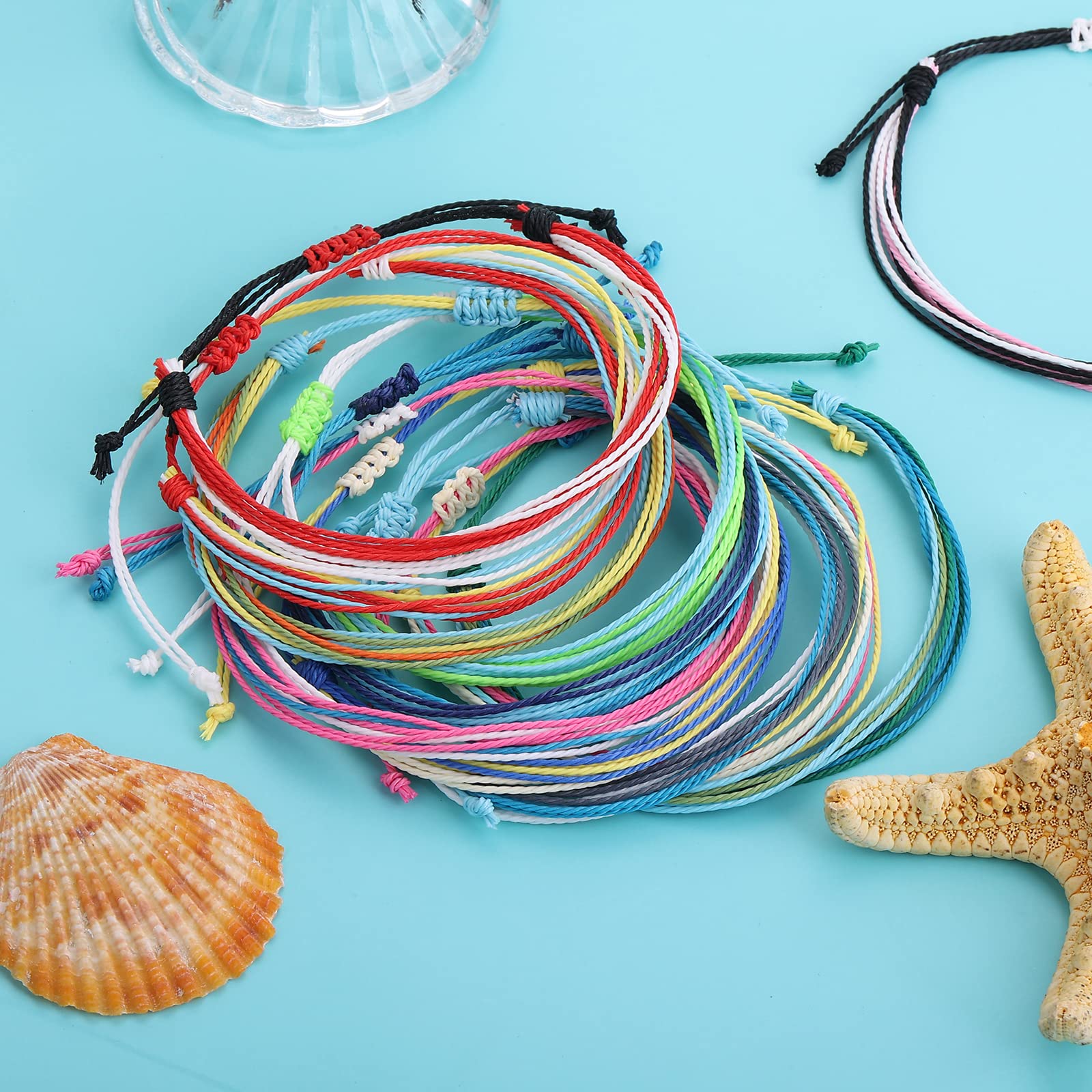 16Pcs String Bracelets Summer Beach Surfer Wave Bracelets Waterproof String Wave Bracelet Adjustable Handmade Wave Bracelet Anklets for Women