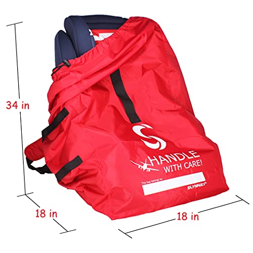 SLYNNAR Car Seat Travel Bag for Airplane - Waterproof Padded Backpack Straps Fits Convertible Car Seats, Infant carriers & Booster Seats, Red
