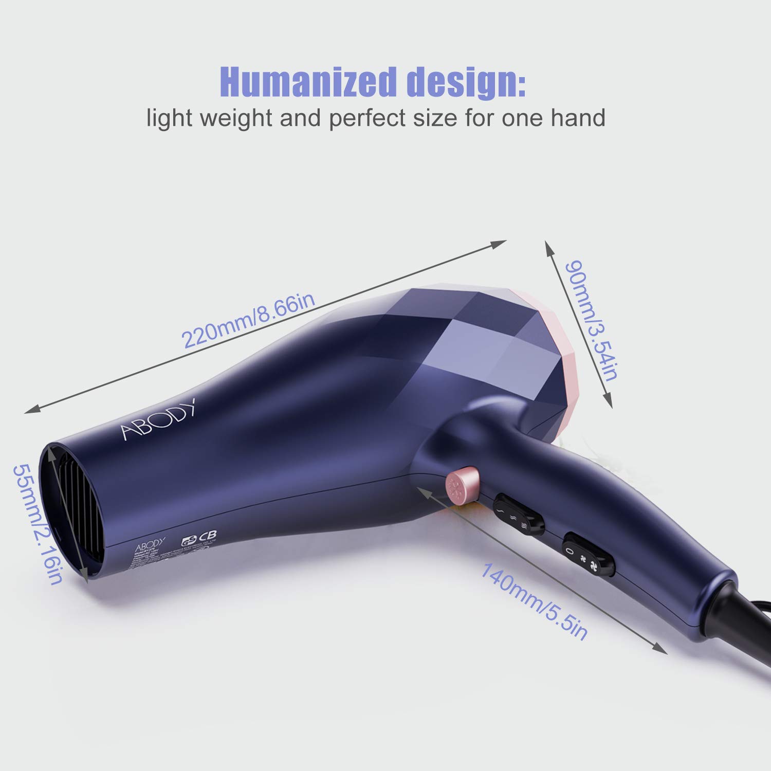 1875W Professional Hair Dryer, Negative Ion Blow Dryer 2 Speed and 3 Heat Setting, Quick Dry Light Weight Low Noise Hair Dryers with Diffuser & Concentrator & Comb