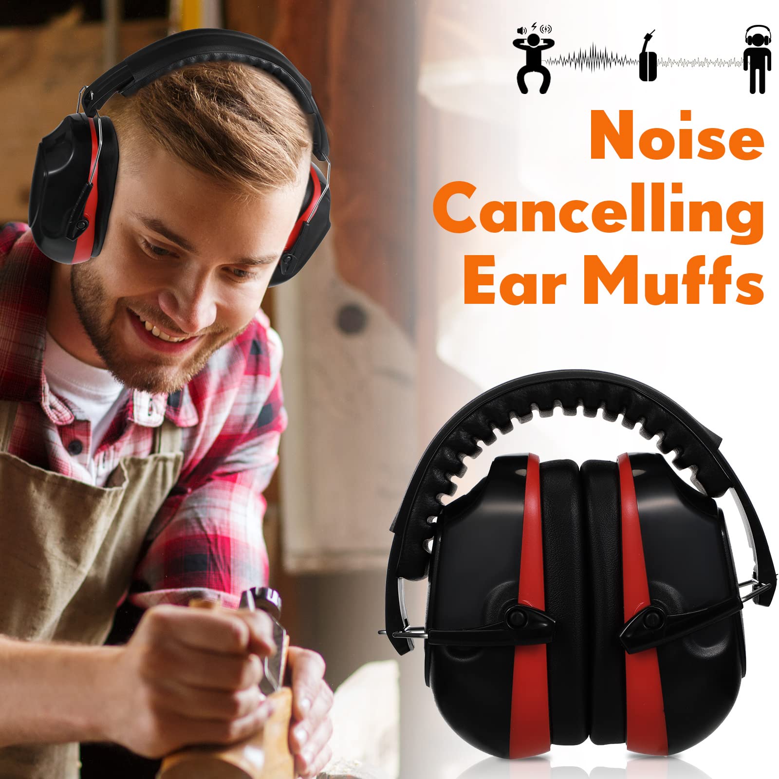 3 Pieces Noise Cancelling Ear Muffs NRR 28dB Earmuffs Hearing Protection Adjustable Ear Protection for Shooting Adults (Red, Black, Blue)