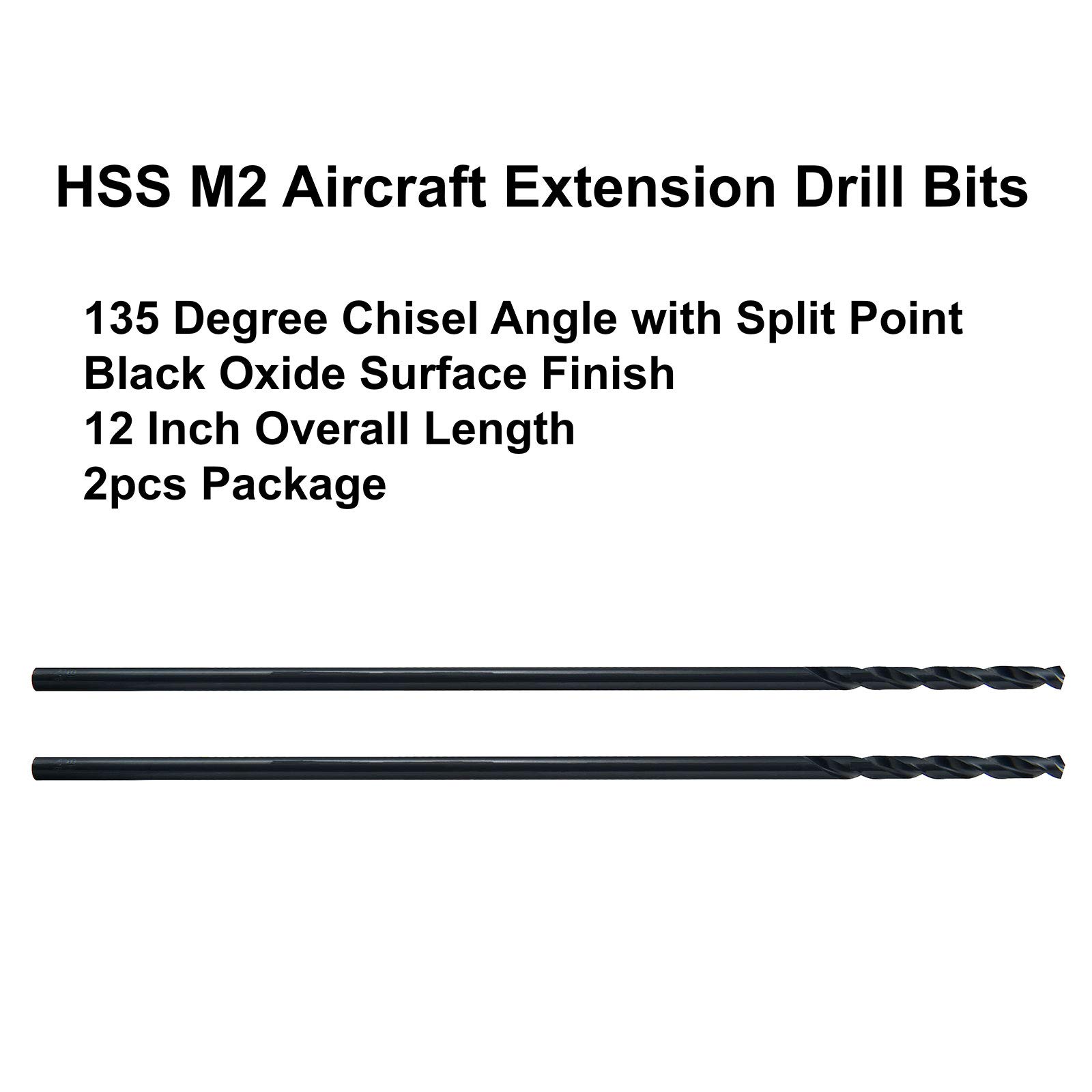 MAXTOOL 5/32"x12" 2pcs Identical Aircraft Extension Drills HSS M2 Extra Long Deep Twist Drill Bits Straight Shank Fully Ground Black; ACF02B12R10P2