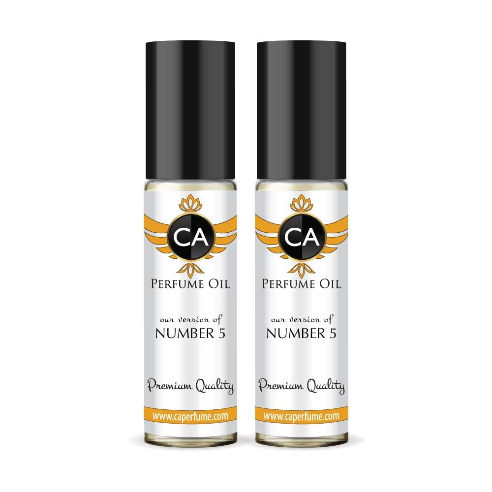 CA Perfume Impression of Number 5 For Women Replica Fragrance Body Oil Dupes Alcohol-Free Essential Aromatherapy Sample Travel Size Concentrated Long Lasting Attar Roll-On 0.3 Fl Oz-X2