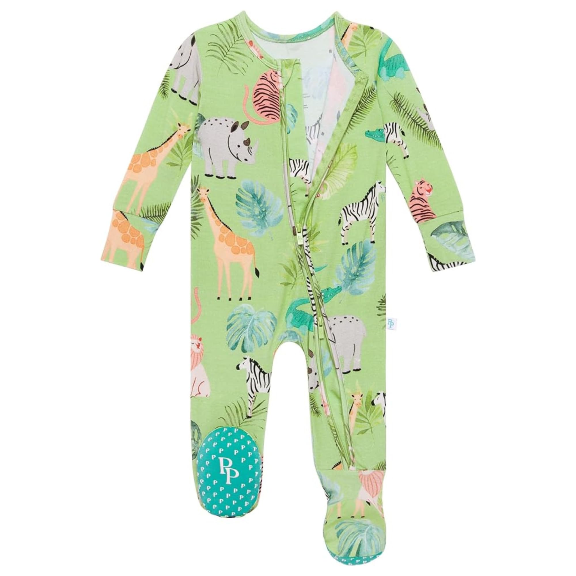 Posh Peanut Viscose from Bamboo Baby Pajamas & 2 Way Zipper Sleepers with Designer Footie Grips - All-Day Baby Clothes or PJs (6-9 Months) Safari Animals