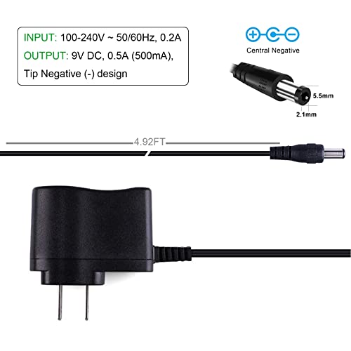9V DC 0.5A Pedal Power Supply Adapter Tip Negative Sleeve Positive Power Source Adaptor for Guitar Effects Pedal and Some Models of Keyboards