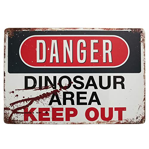 FSTIKO Danger Dinosaur Area Keep Out Retro Vintage Metal Tin Sign Funny Boy's Bedroom Wall Decor Man Cave Coffee Bar Signs 8X12Inch