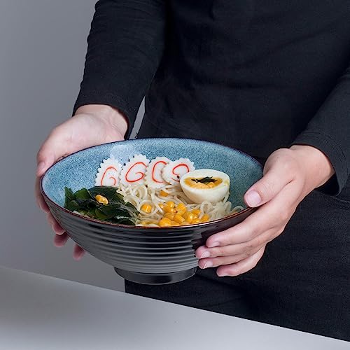 Auanlay 8 Inch Ceramic Ramen Bowl Set of 2, Porcelain 40 oz Japanese Udon Soba Pho Asian Soup Noodle Bowls with Chopsticks and Spoons