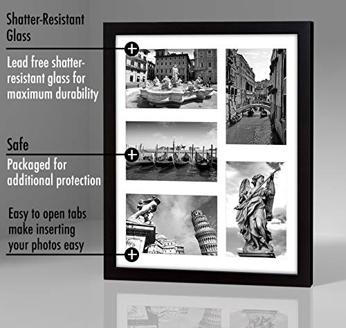 Americanflat 11x14 Collage Picture Frame in Black - Displays Five 4x6 Frame Openings or One 11x14 Frame Without Mat - Engineered Wood, Shatter Resistant Glass, Includes Hanging Hardware for Wall