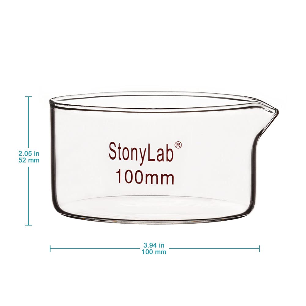 stonylab Crystallizing Dish with Spout and Heavy-Duty Rim, Borosilicate Glass Reusable Crystallizing Dishes for Crystallization and Evaporation, 300ml Capacity OD 100mm