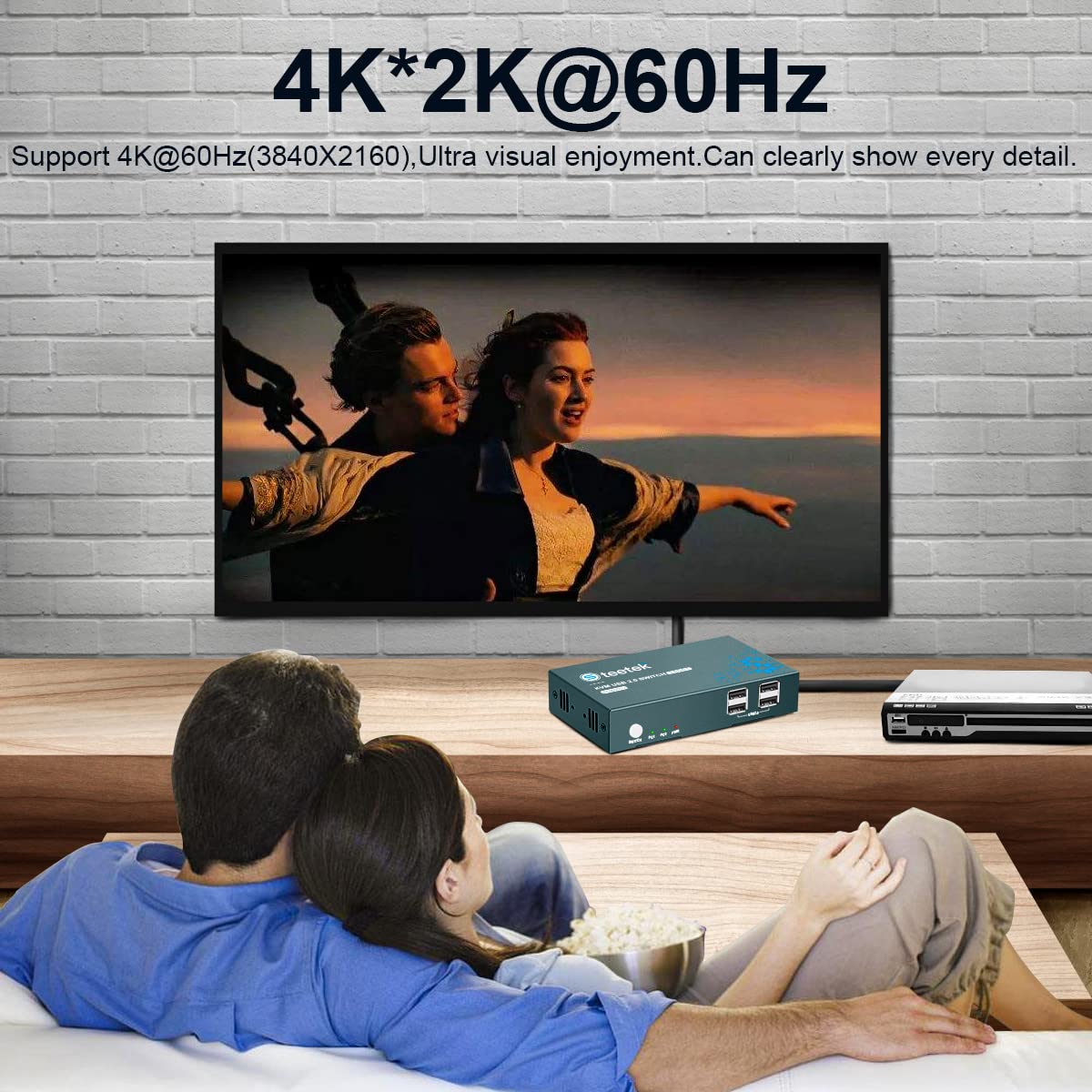 2 Port HDMI 2.0 KVM Switch 4K@60Hz, USB KVM Switch HDMI 2 in 1 Out with 4 USB 2.0 Hub, Compatible with Most Keyboards and Mouse, Button Switch