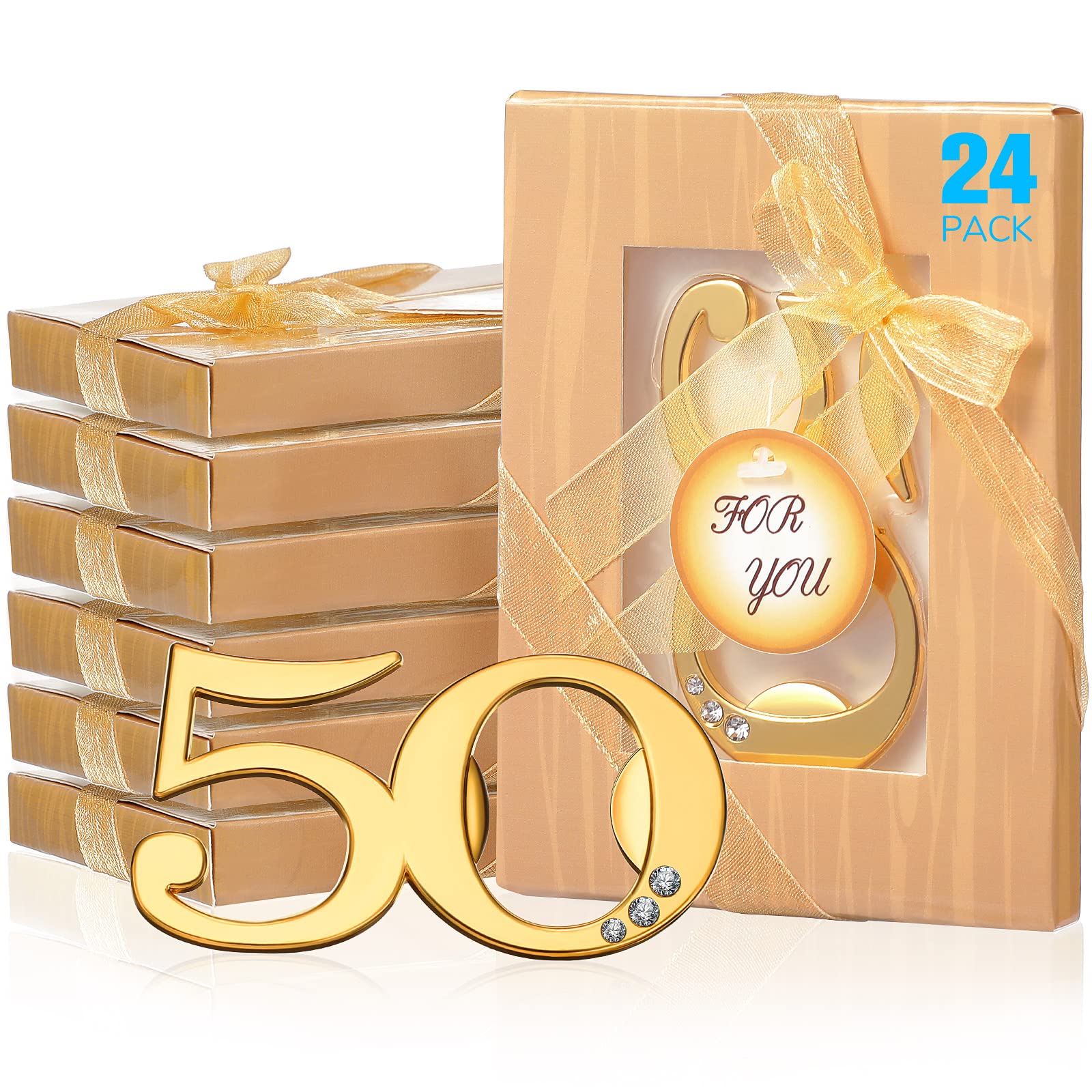 24 Pieces 50th Beer Bottle Openers for 50th Birthday Party Favors or 50th Wedding Anniversary Bottle Openers Souvenirs Decoration for Guests, Rose Gold
