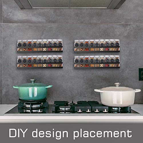 Scnvo Wall Mounted Spice Rack Organizer 4 Pack, Floating Shelves Storage for Pantry Cabinet Door, Sturdy Hanging Seasoning Organizer Jars Storage for Kitchen, Bathroom, Black