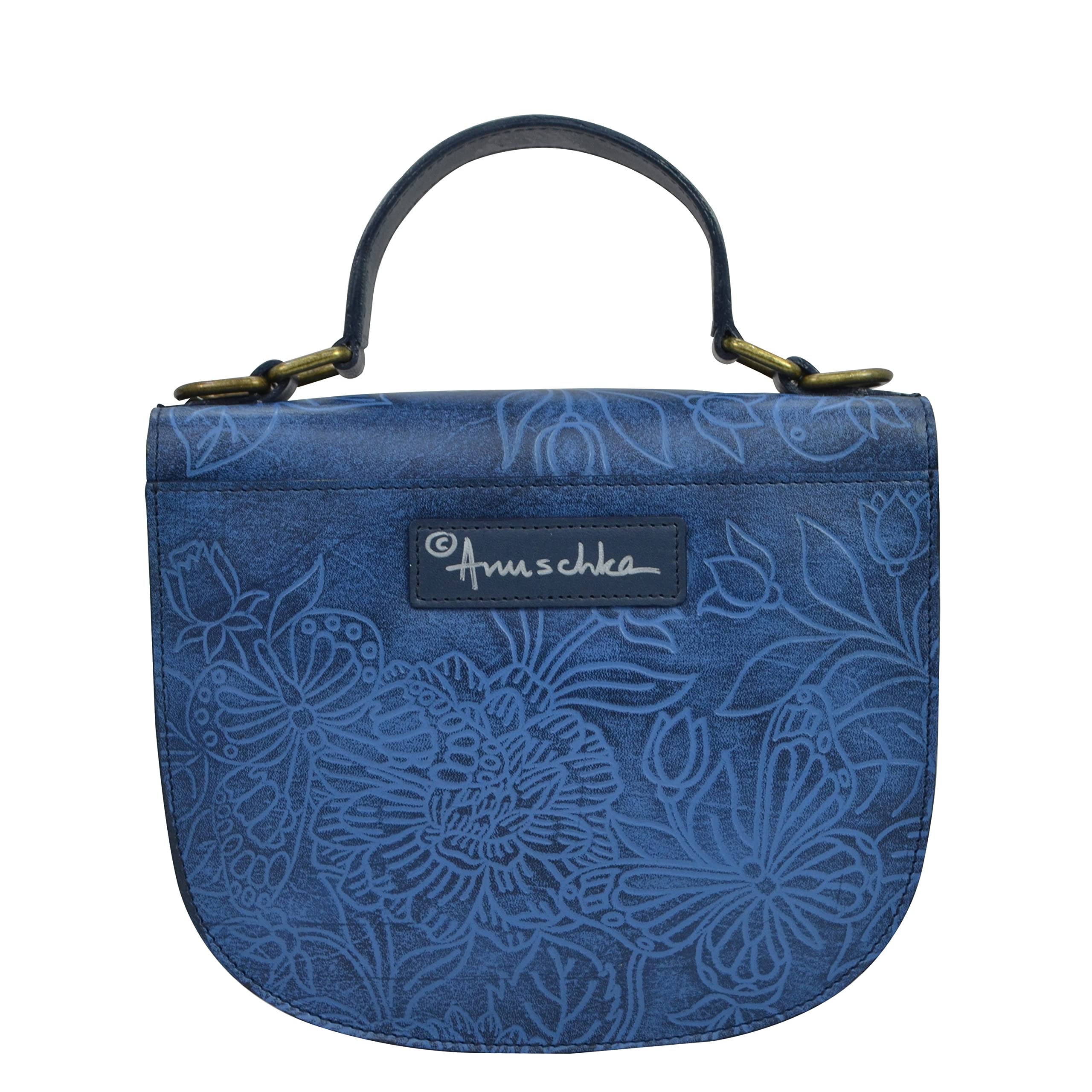 Anuschka Women's Original Head-Painted Leather Small Flap Crossbody, Tooled Butterfly Ocean